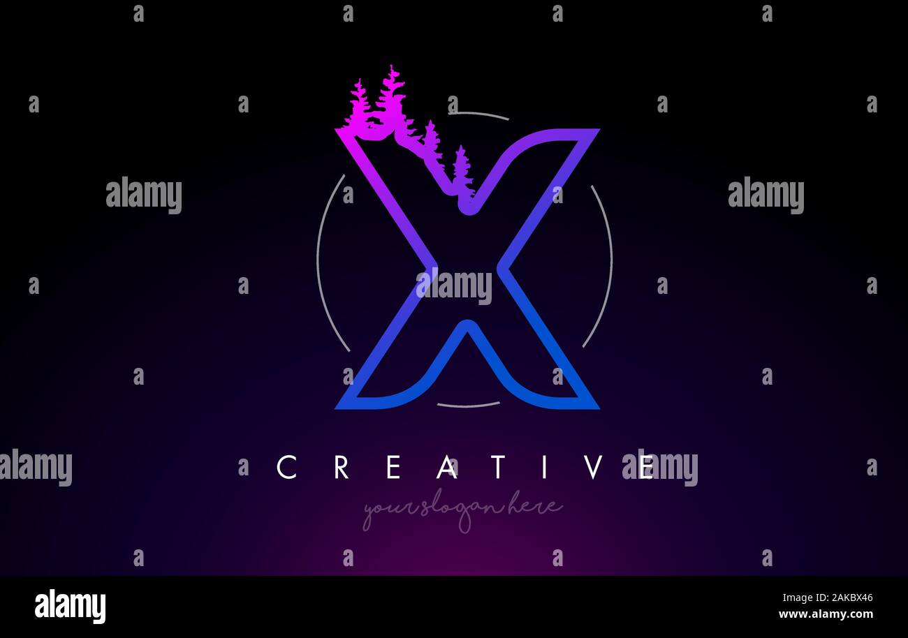 Creative X Letter Logo Idea With Pine Forest Trees. Letter X Design ...