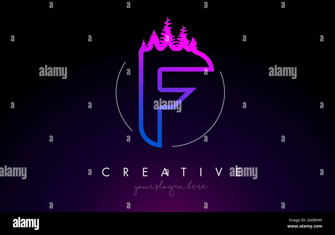 Creative F Letter Logo Idea With Pine Forest Trees. Letter F Design ...