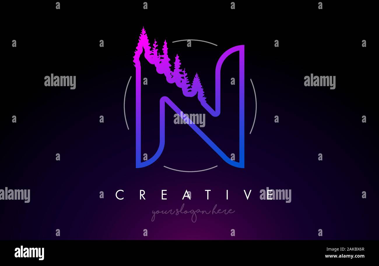 Creative N Letter Logo Idea With Pine Forest Trees. Letter N Design ...