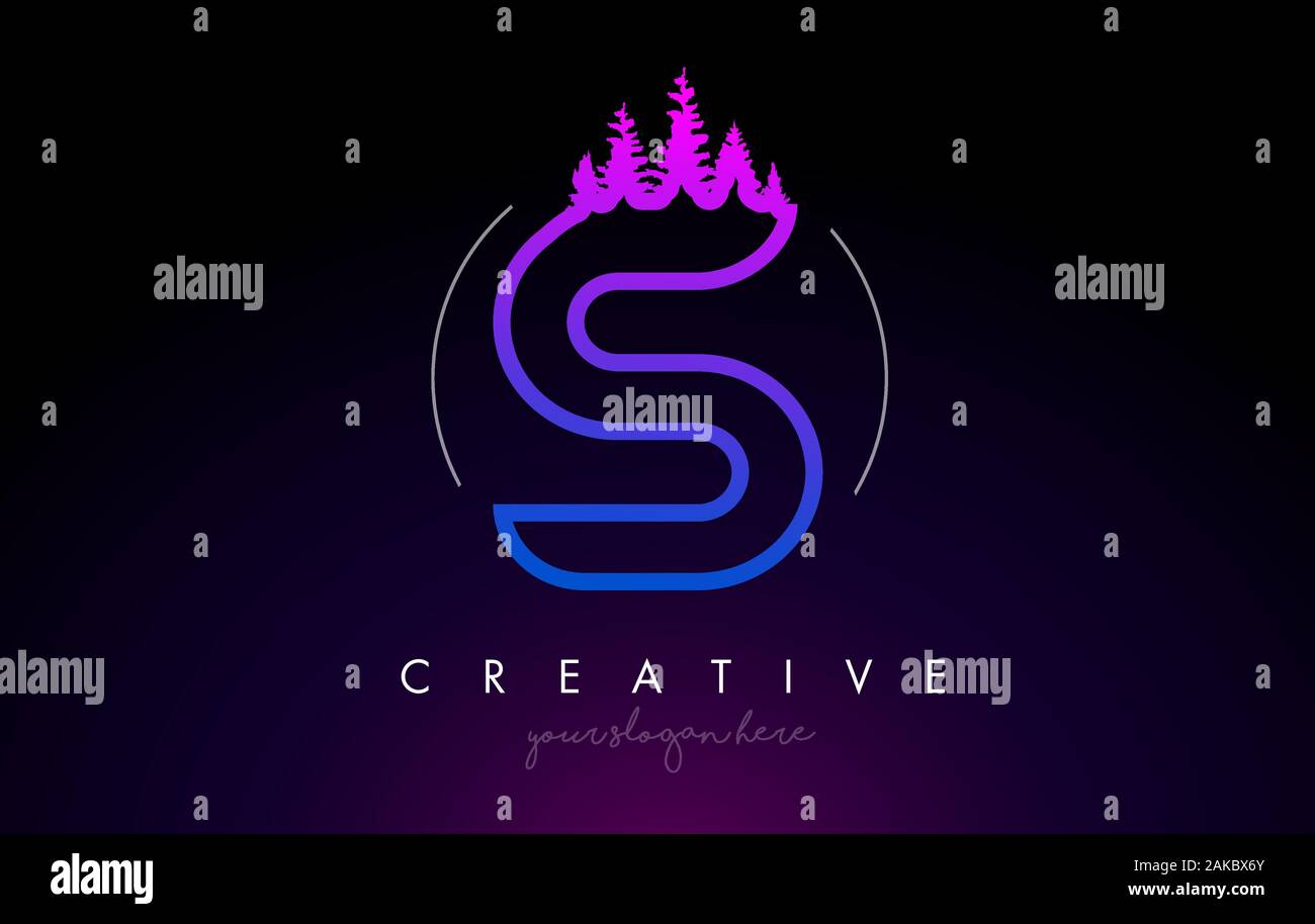 Creative S Letter Logo Idea With Pine Forest Trees. Letter S Design ...
