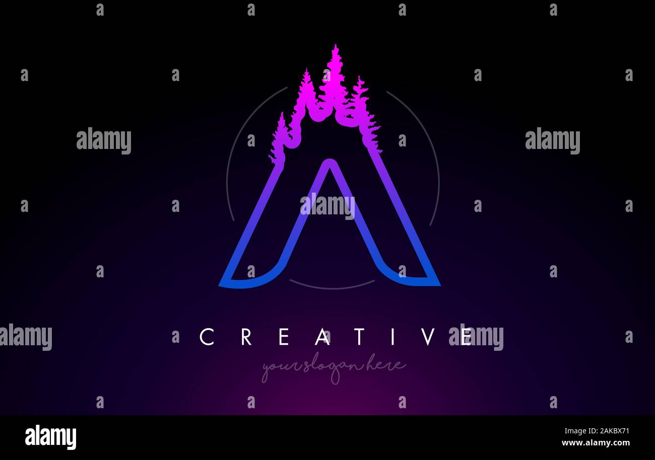 Creative A Letter Logo Idea With Pine Forest Trees. Letter A Design ...