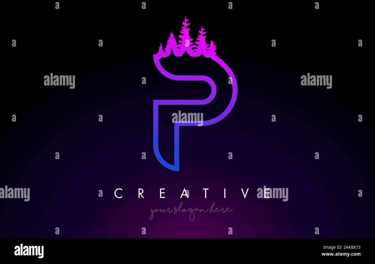 Creative P Letter Logo Idea With Pine Forest Trees. Letter P Design ...