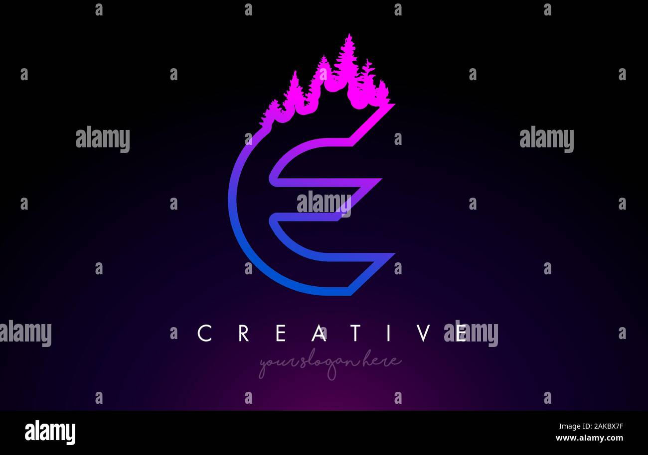 Creative E Letter Logo Idea With Pine Forest Trees. Letter E Design ...