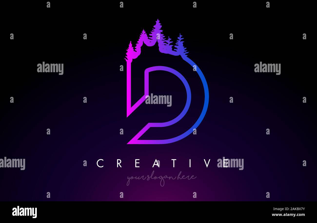 Creative D Letter Logo Idea With Pine Forest Trees. Letter D Design ...