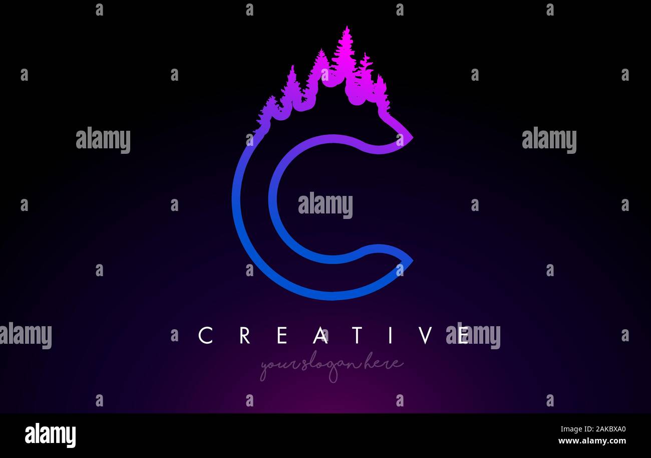 Creative C Letter Logo Idea With Pine Forest Trees. Letter C Design ...