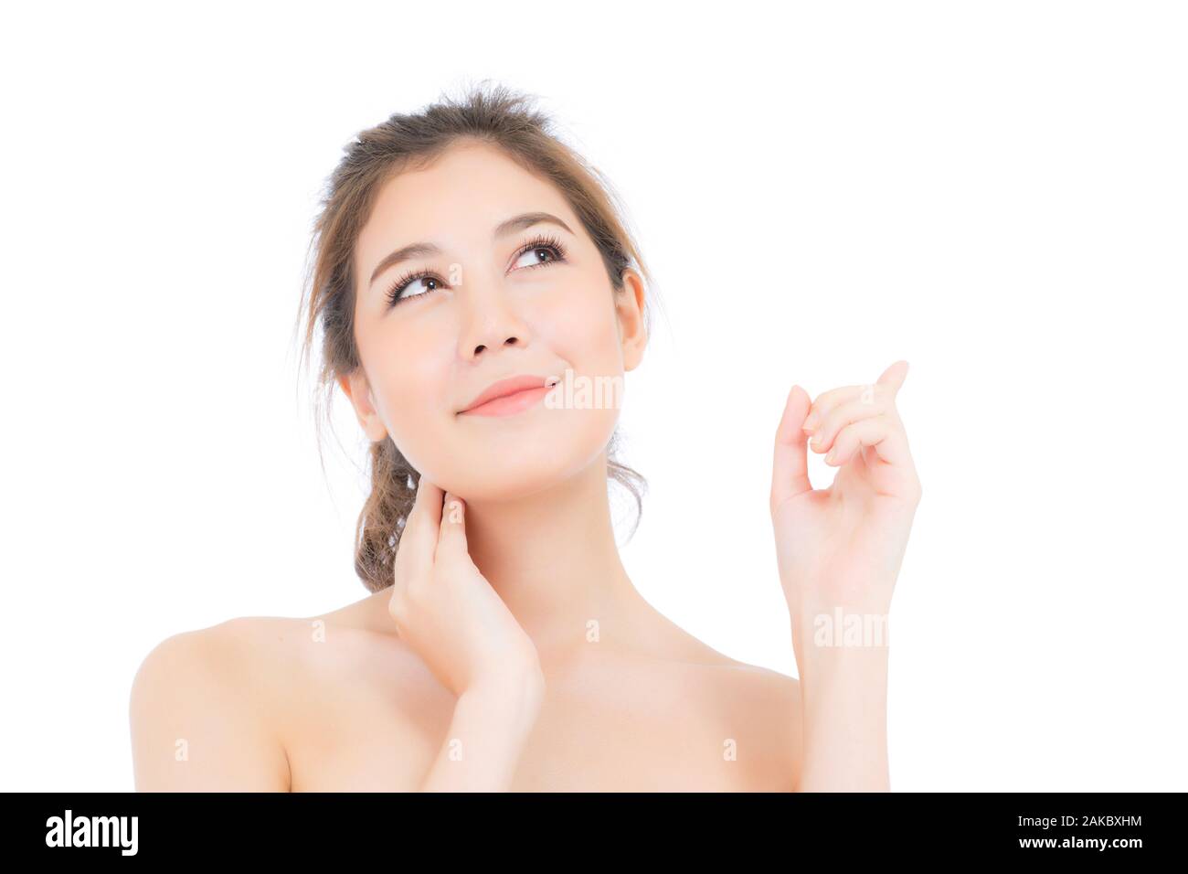 face of beautiful woman pointing at her cheek Stock Photo - Alamy