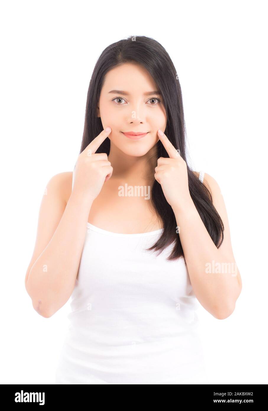 Portrait of beautiful asian woman makeup of cosmetic, girl hand touch ...