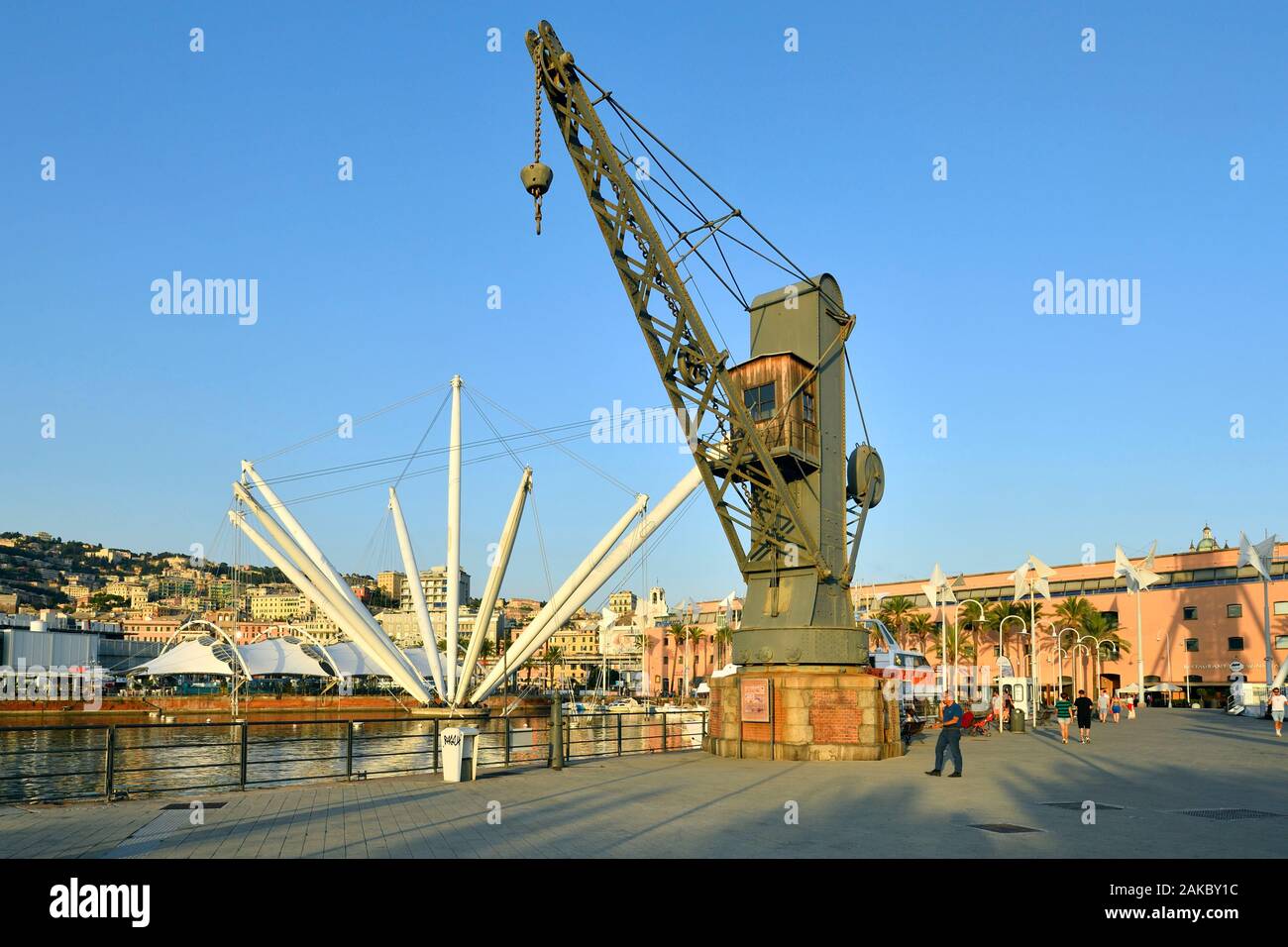 Italy, Liguria, Genoa, Porto Antico, the port with the panoramic lift ...