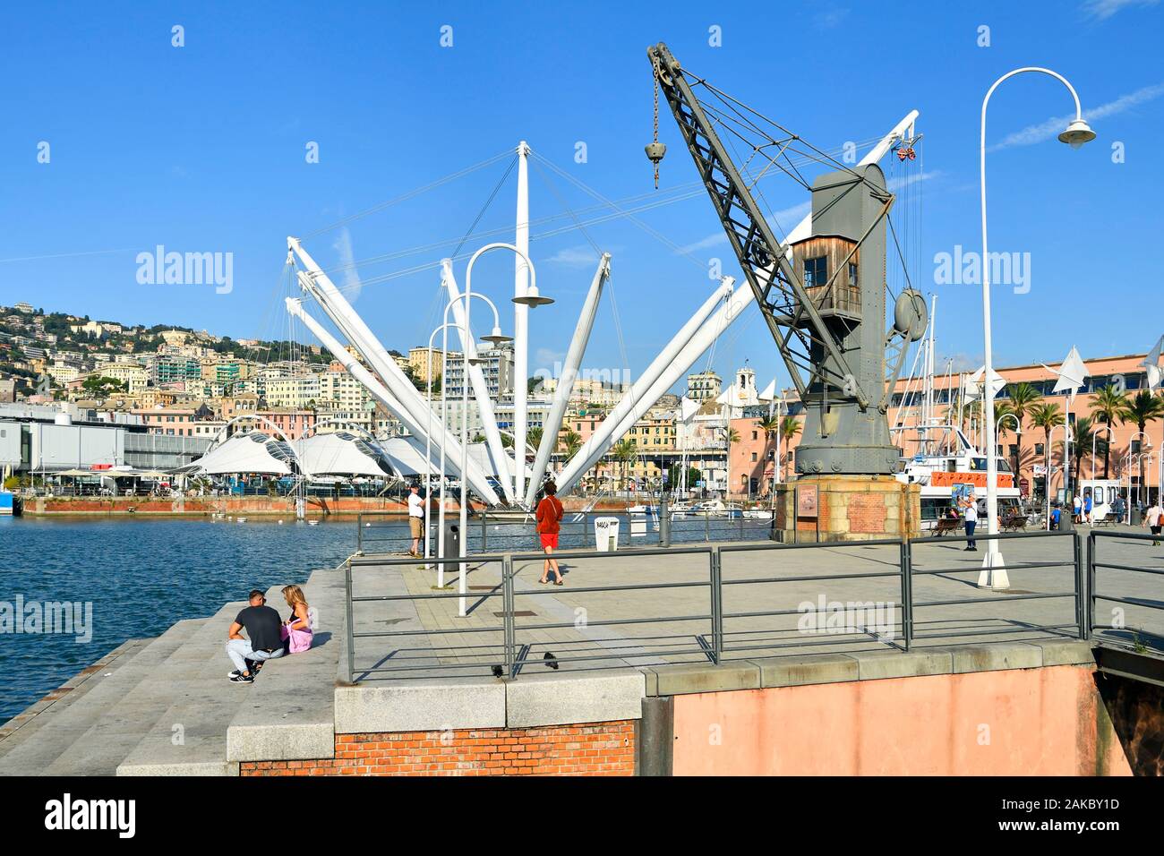 Italy, Liguria, Genoa, Porto Antico, the port with the panoramic lift ...