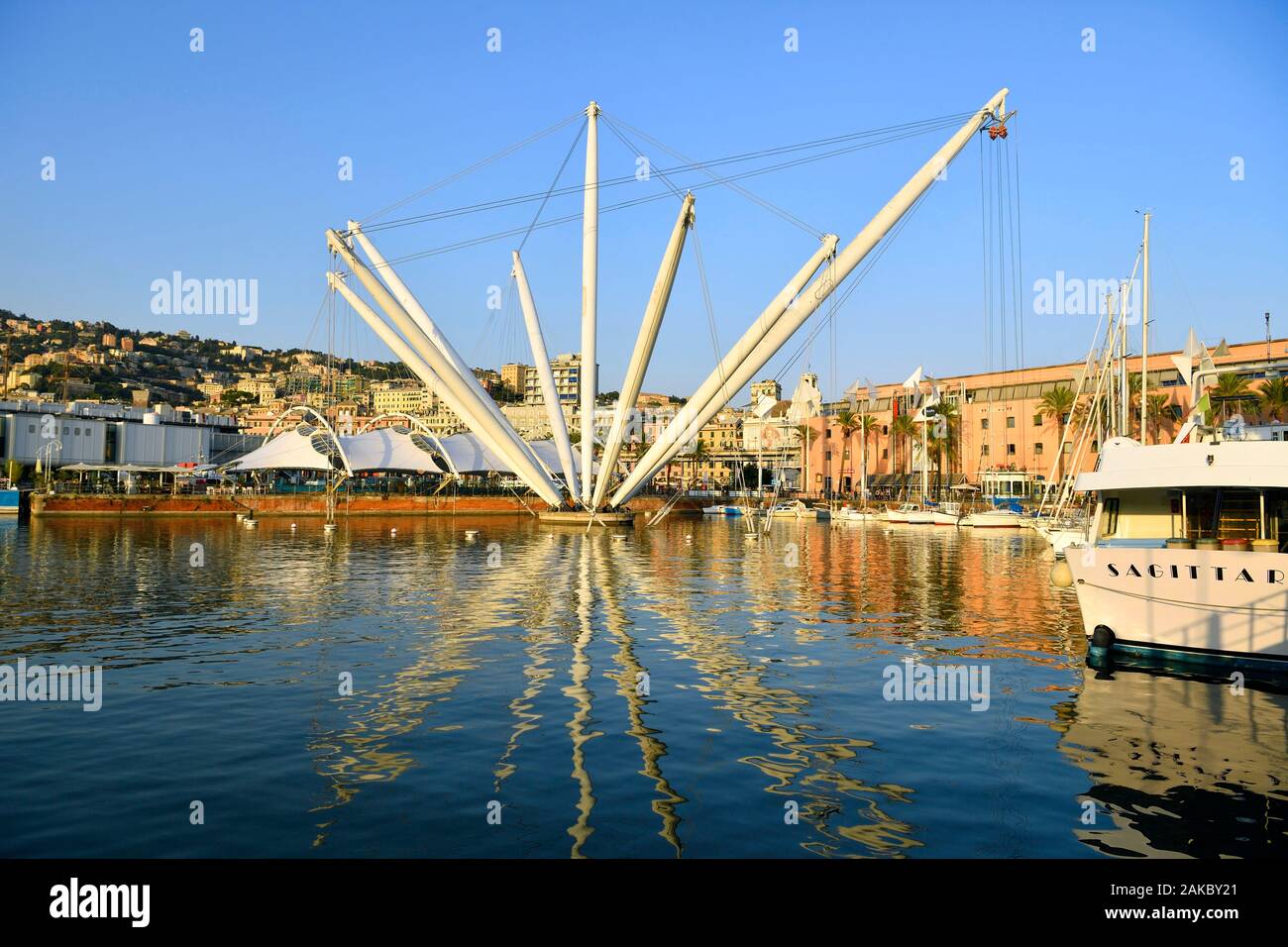 Italy, Liguria, Genoa, Porto Antico, the port with the panoramic lift ...