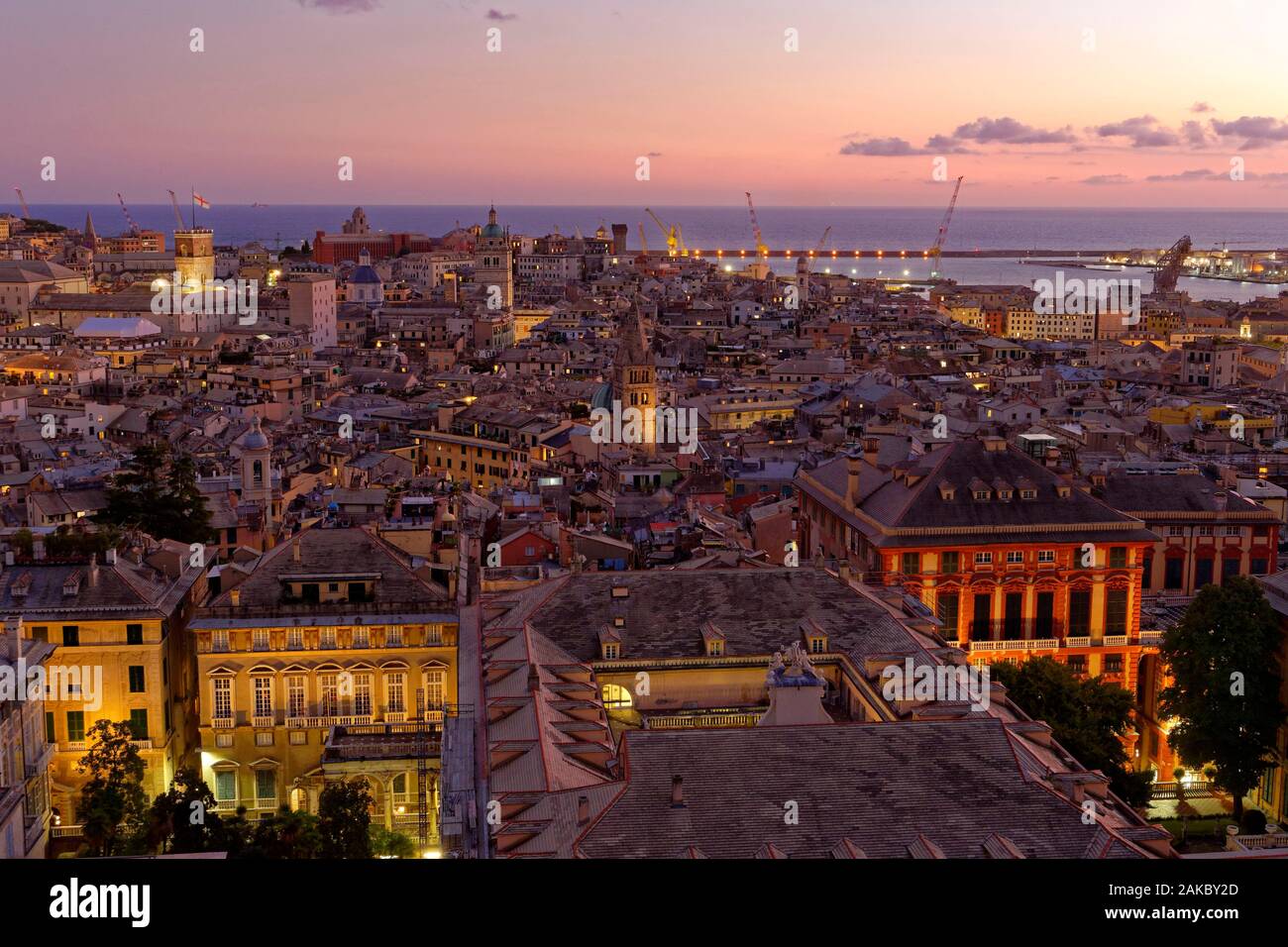 Italy, Liguria, Genoa, Panorama from the Castelletto mirador with Tursi ...