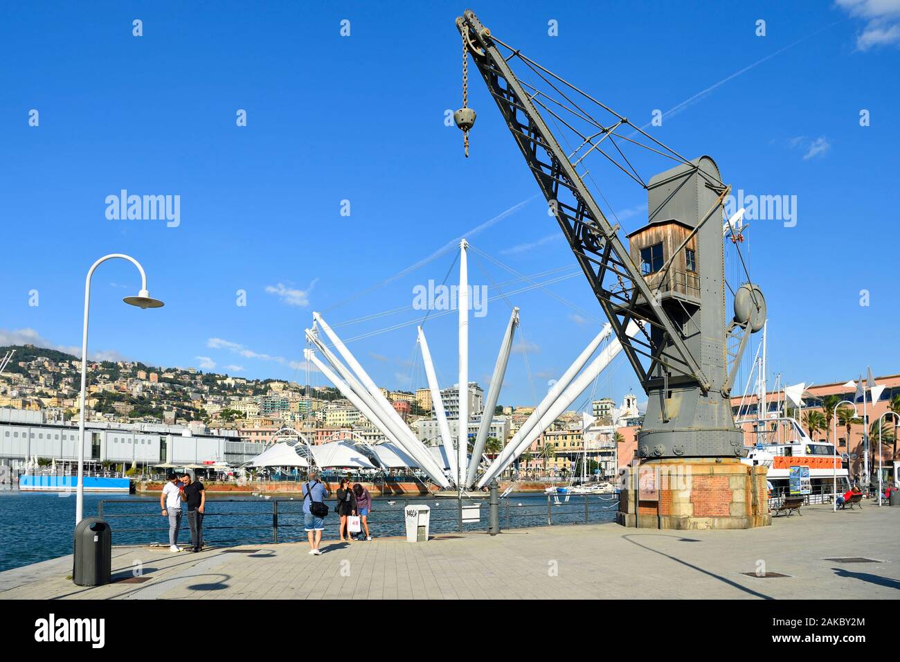 Italy, Liguria, Genoa, Porto Antico, the port with the panoramic lift ...