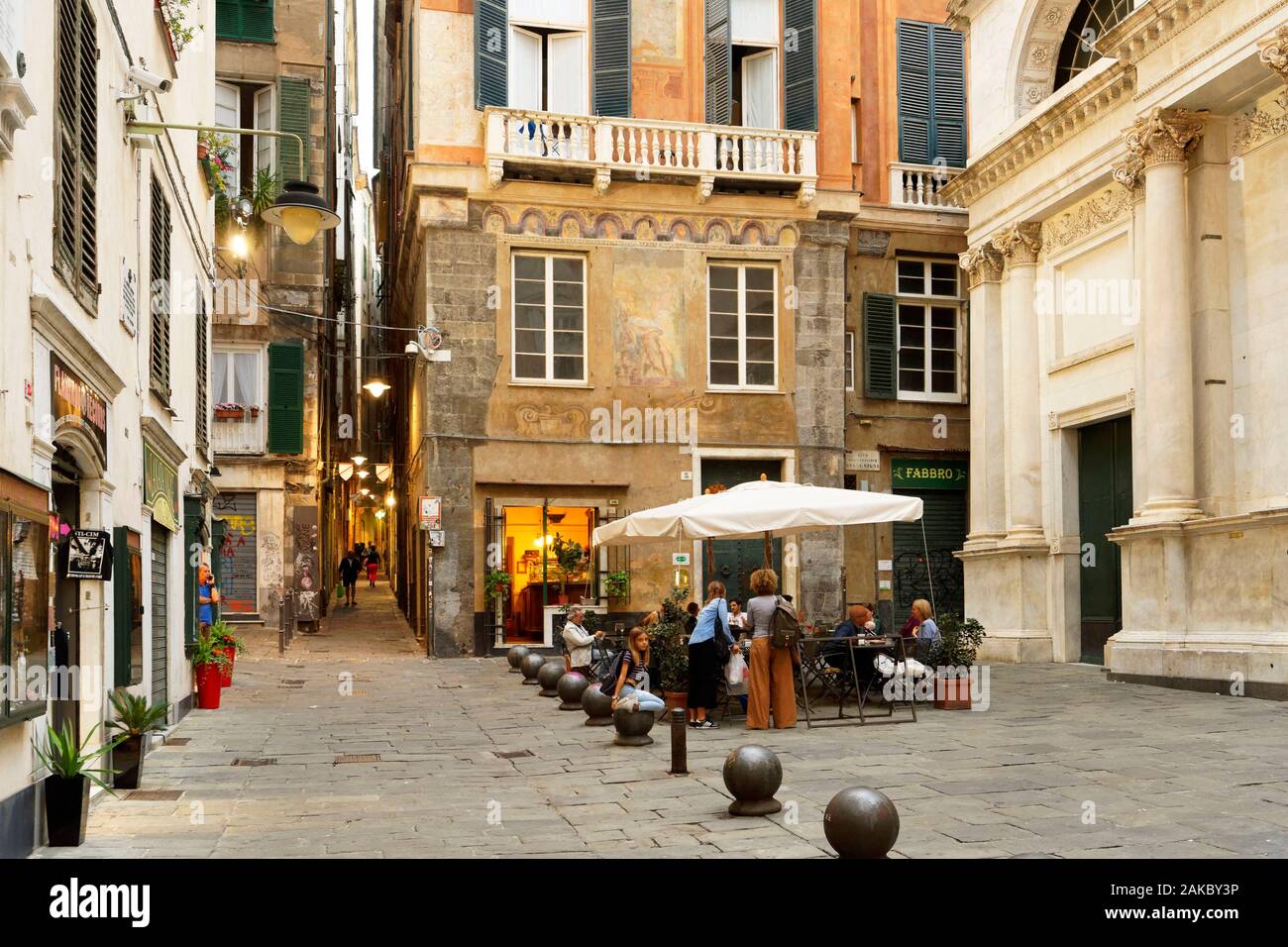 Italy, Liguria, Genoa, small streets of the historical centre, Piazza ...
