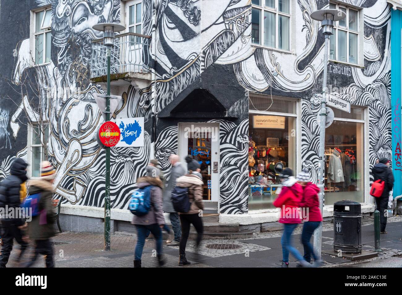 Iceland, Capital Region, Reykjavik, Laugavegur 23, Street Art, Caratoes ...