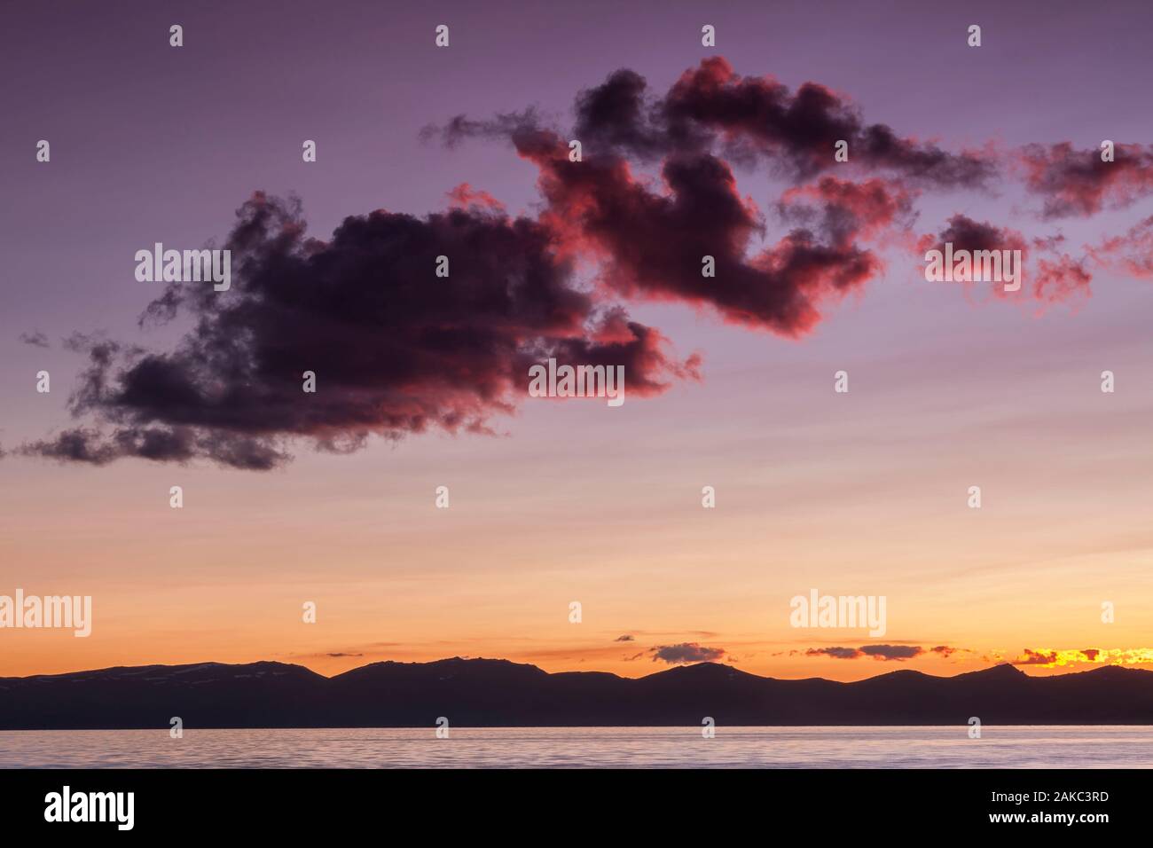 Kyrgyzstan, Naryn province, Son-Kol lake, altitude 3000m, sunset over ...