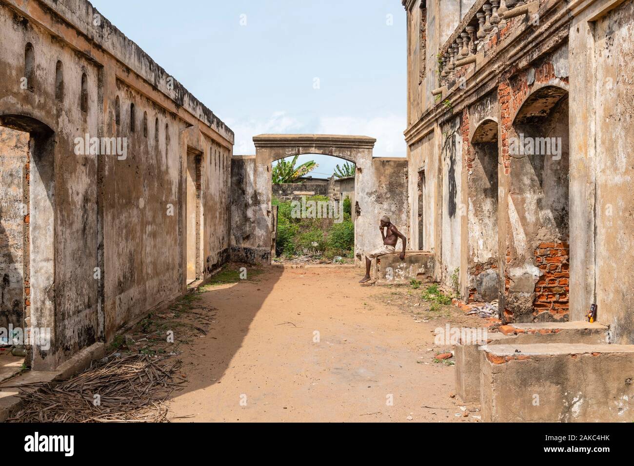 Benin, Grand Popo, man in the ruins of an old colonial house Stock ...