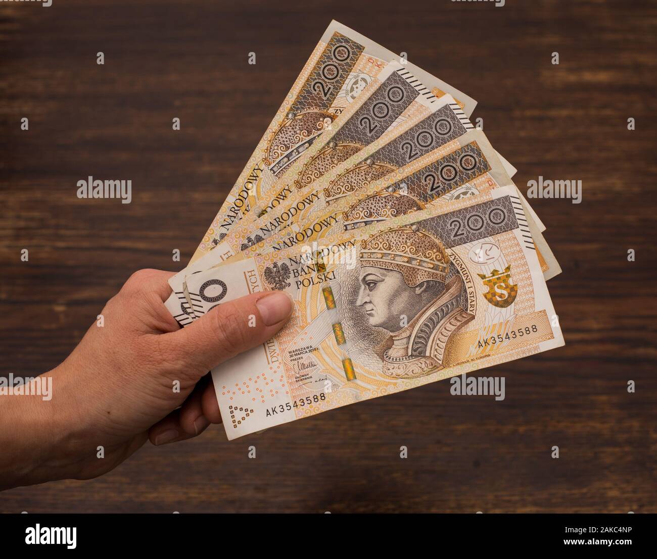 close up of 200 zloty banknotes Polish money, zloty, PLN held in a fan ...