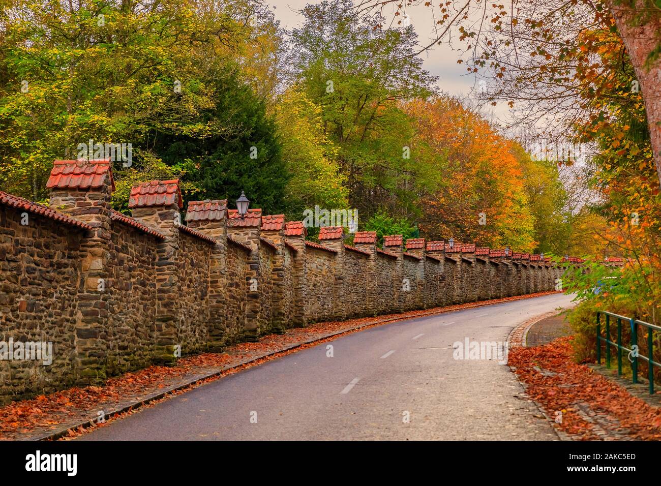 Old stone wall of the Clervaux Abbey, monastery of Saint-Maurice and ...