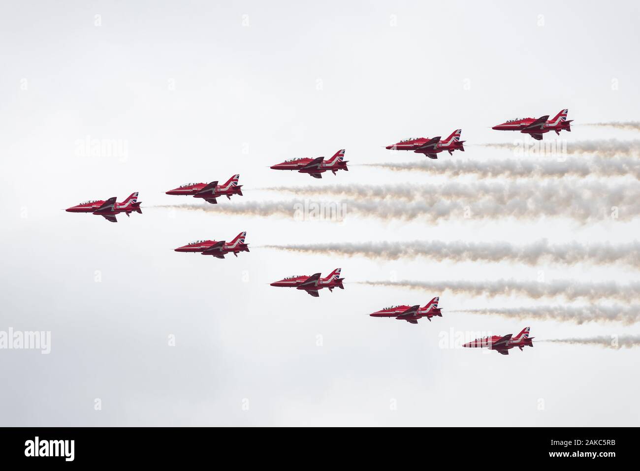 RAF Red Arrows in display formation flying on the RAF 100th anniversary ...