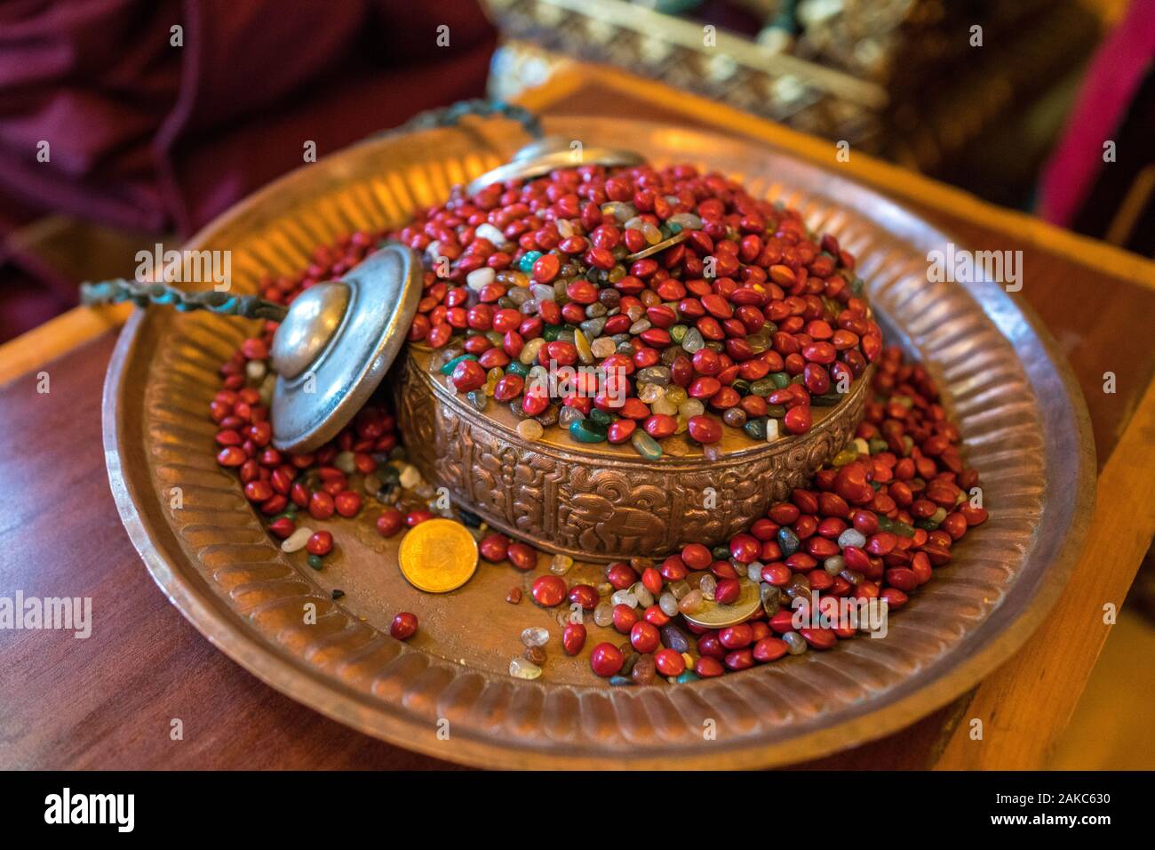 Interior of temple of Kag Chode Thupten Samphel Ling Monastery in ...