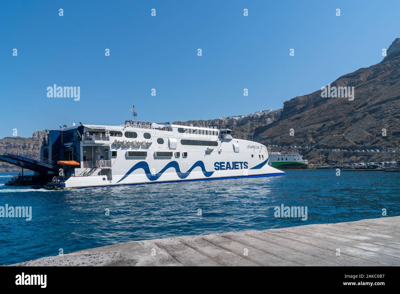 Santorini Greece - August 11 2019; Seajects Greek Island ferryboat ...