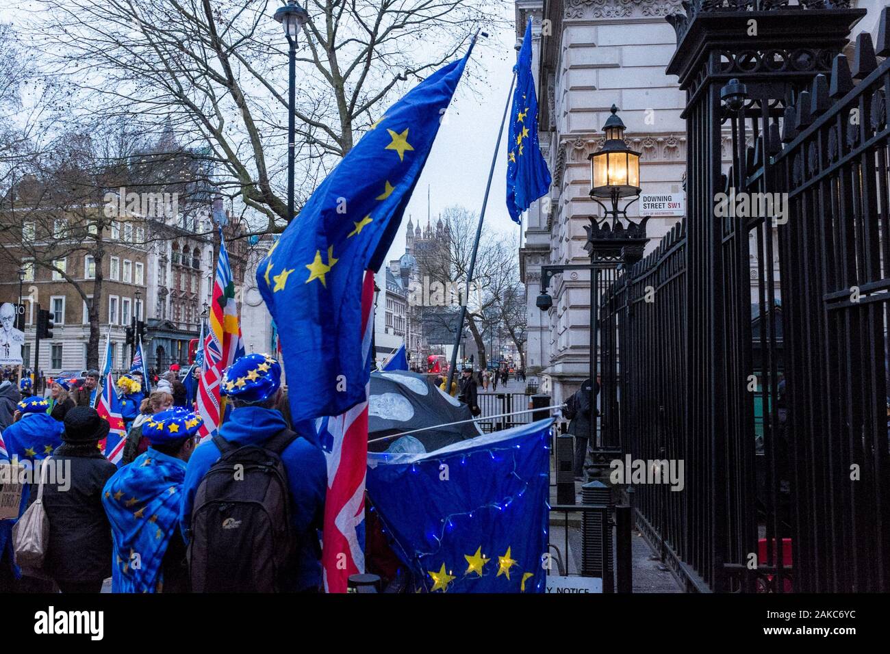 Pro European Union Protesters Outside Downing Street, Westminster ...