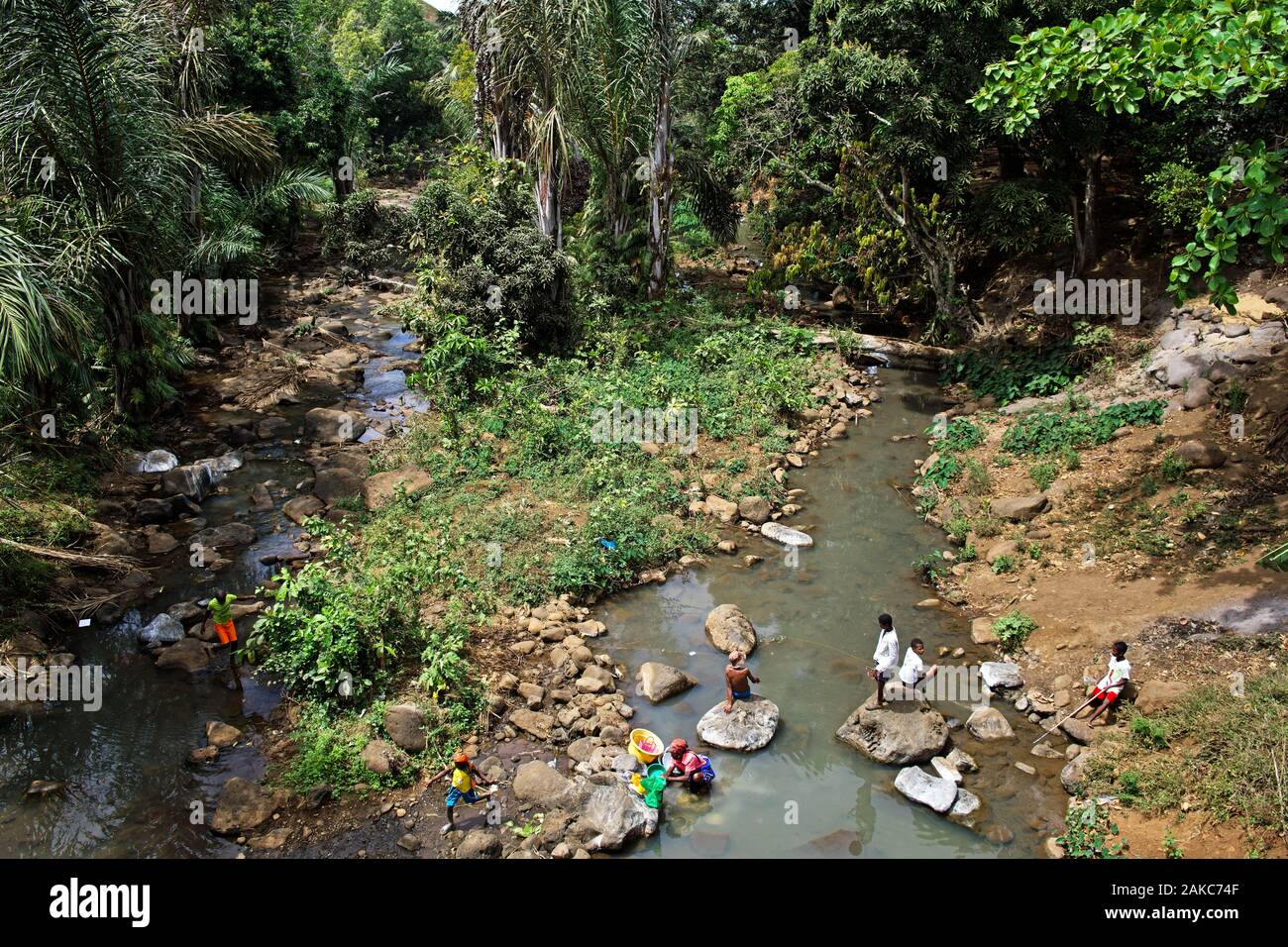 Madagascar, region of Diana, Ankifingy seen on a watercourse, children ...