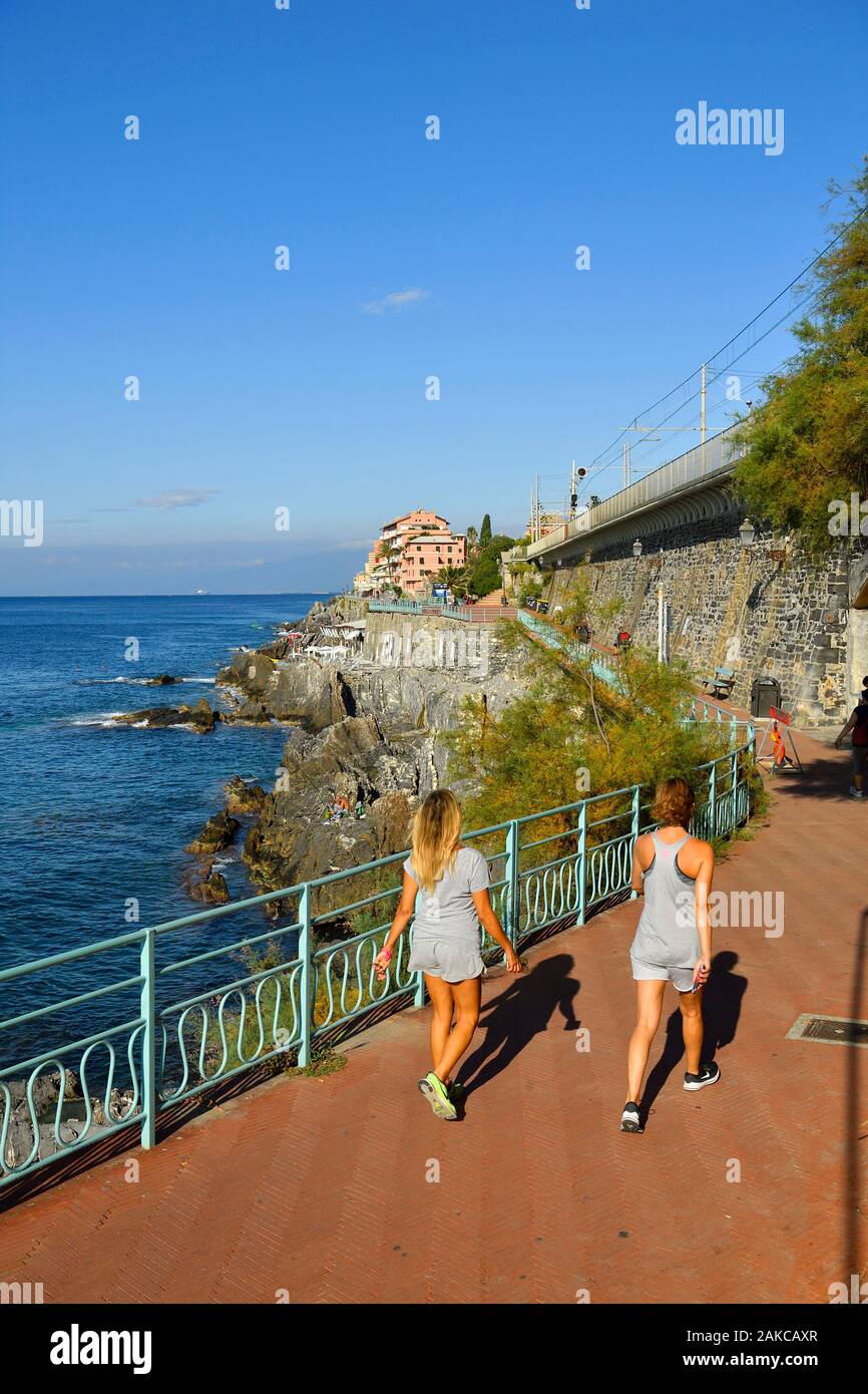 Italy, Liguria, Genoa, Nervi, the coastal promenade, the Passeggiata ...
