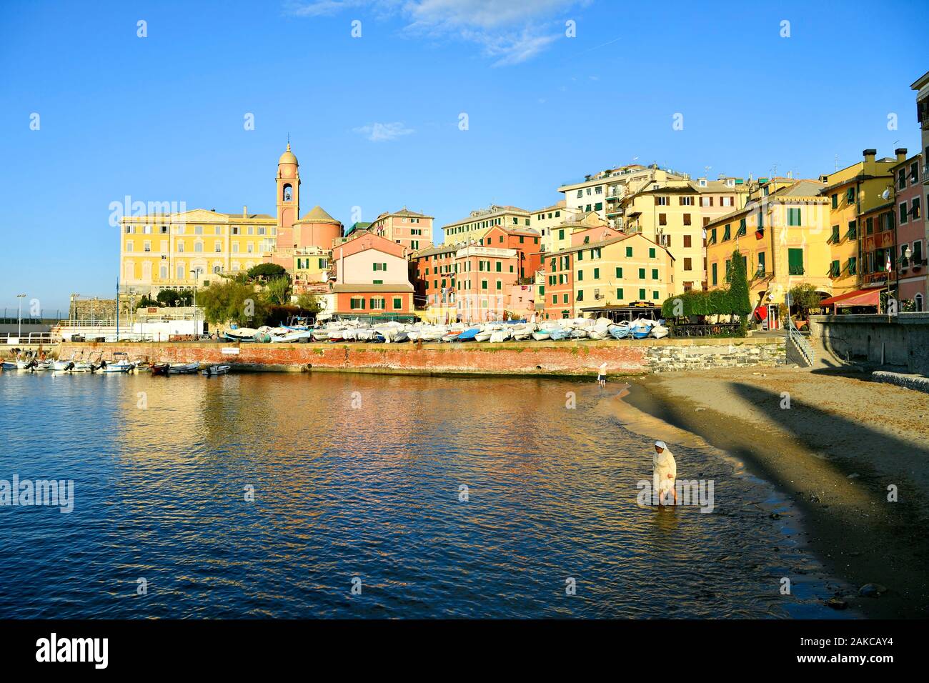 Italy, Liguria, Genoa, Nervi, the port of the village of Nervi Stock ...