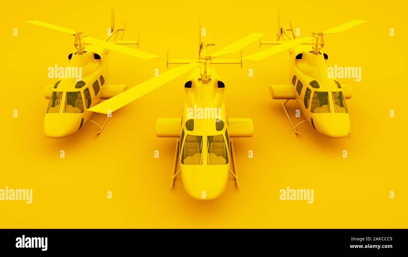 Group of Helicopters in row. Front view. 3d illustration Stock Photo ...