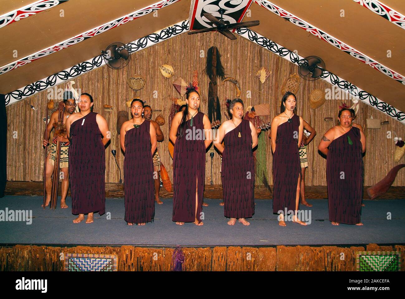 Rotorua, New Zealand - March 12, 2005: Unidentified Maori people with ...