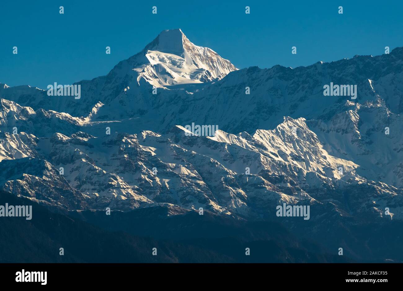A portrait of the Chaukhamba peak and the glaciers below as seen from ...