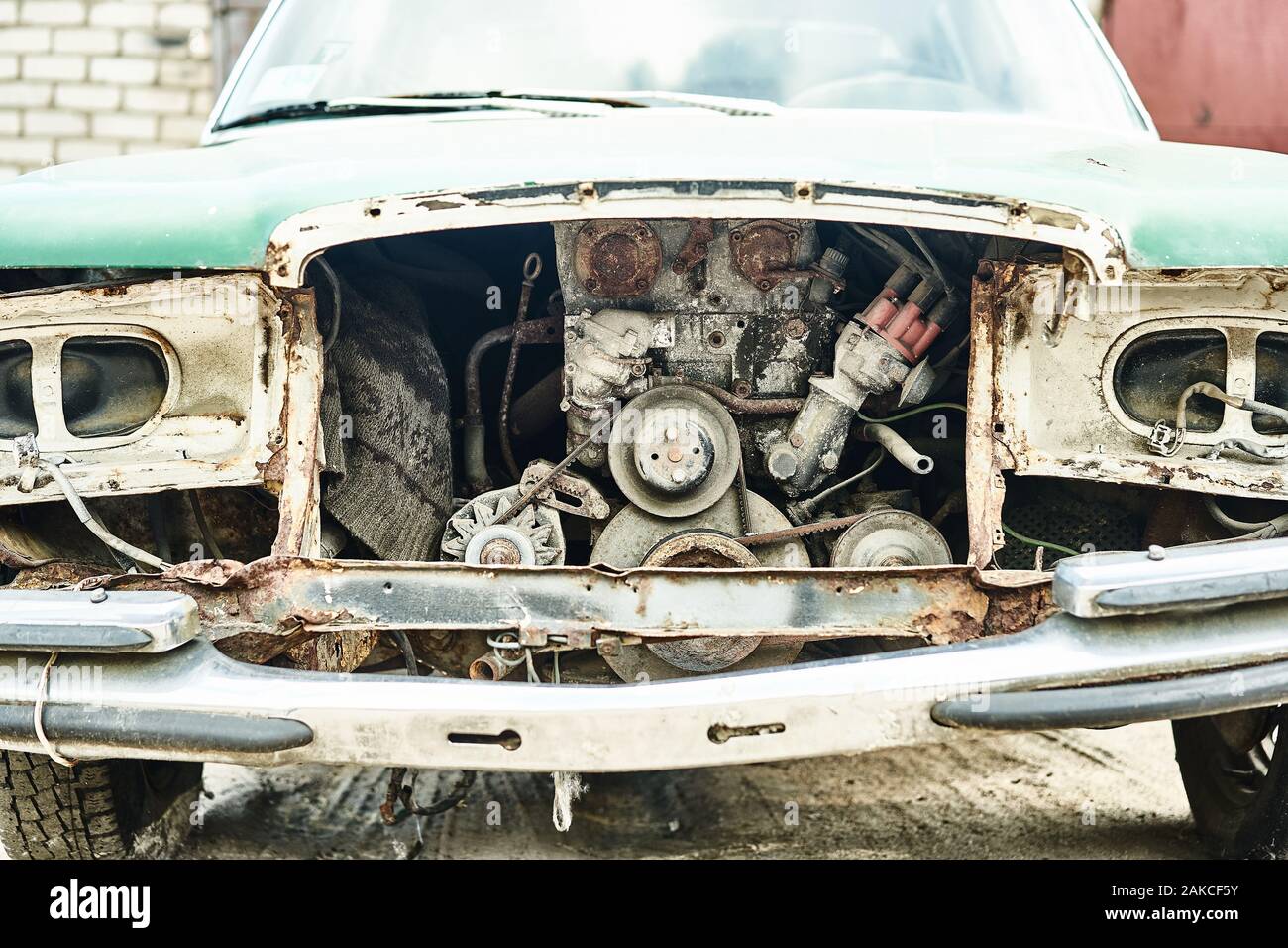 Details of old car. Aged oldtimer vintage automobile. Spare parts of ...