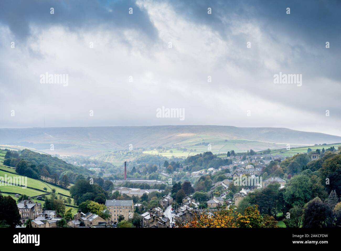 A view looking down the Holme Valley showing Holmfirth and Upperthong ...