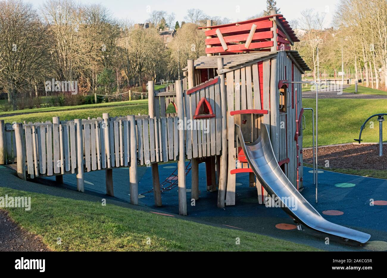 Wood and metal children's play slide in Inch Park (Papery), Brechin ...