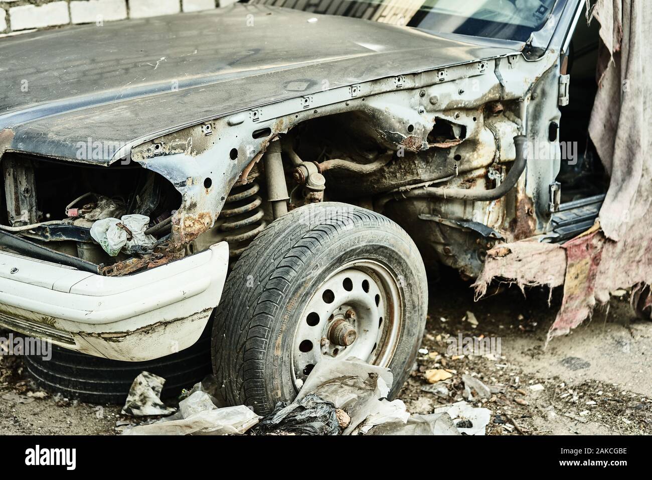 Details of old car. Aged oldtimer vintage automobile. Spare parts of ...