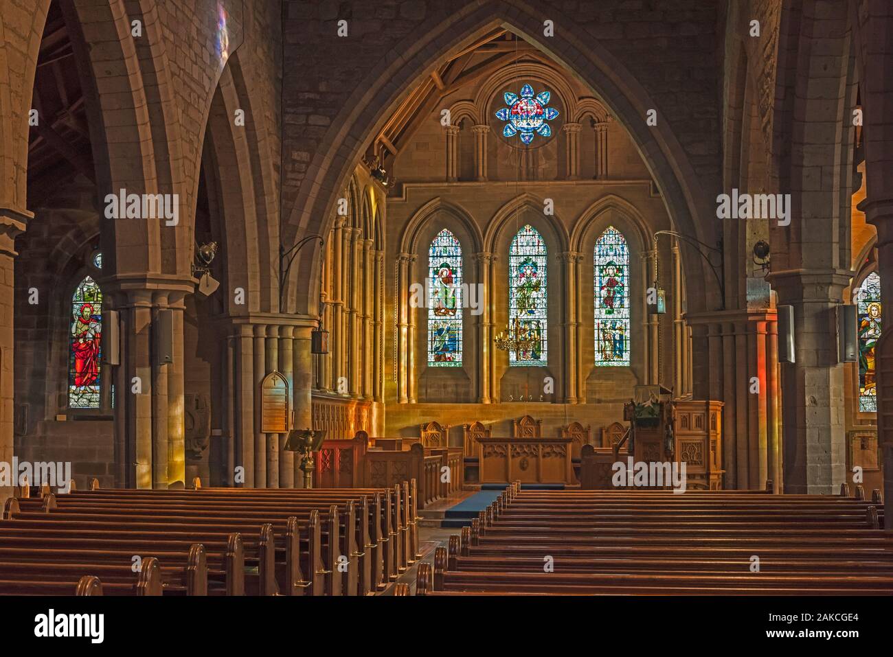 Interior of Brechin Cathedral, Angus, Scotland, UK showing the east ...
