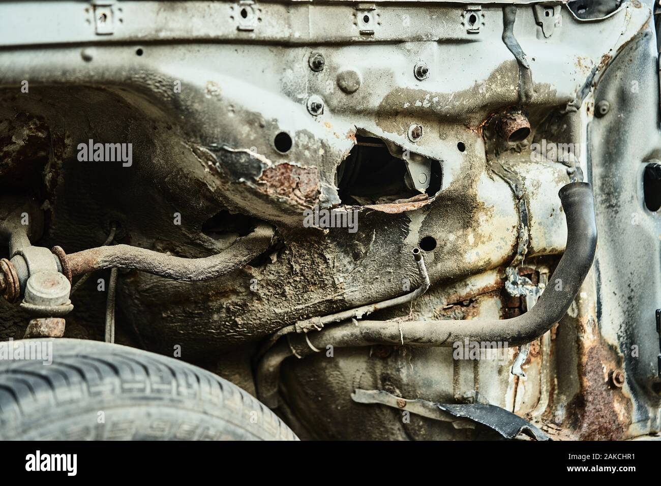 Details of old car. Aged oldtimer vintage automobile. Spare parts of ...