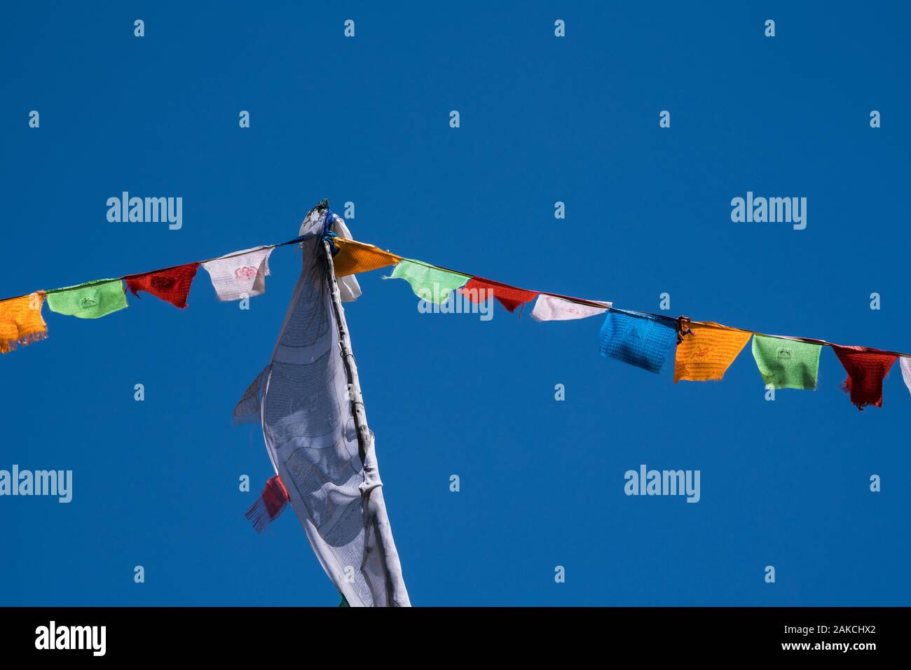 Buddhist prayer flags in Kagbeni village, a bridge between Lower and ...