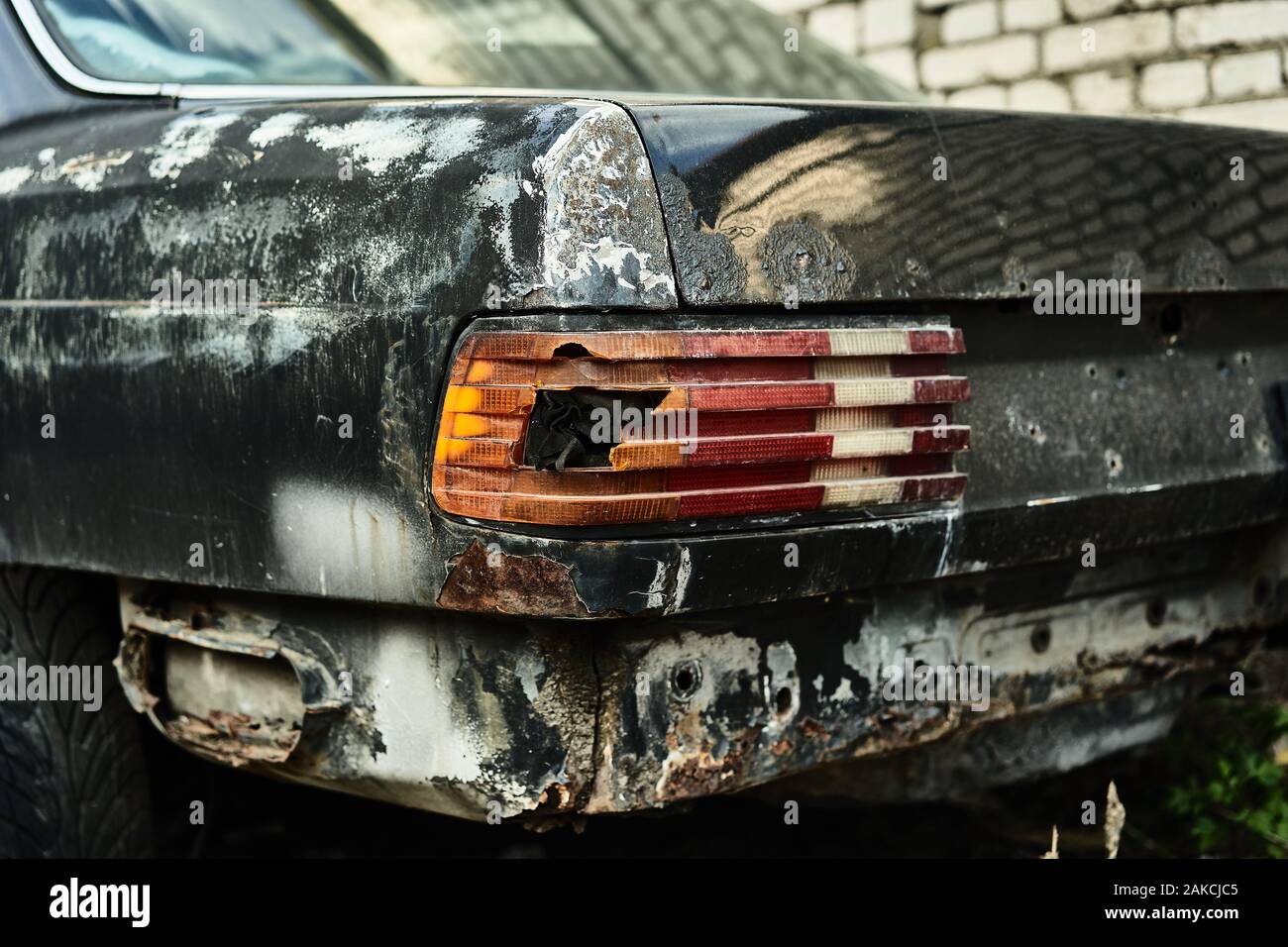 Details of old car. Aged oldtimer vintage automobile. Spare parts of ...