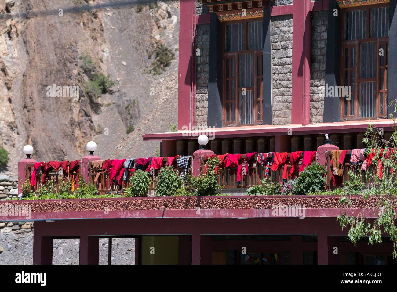 Monks clothes beingh dried at Kag Chode Thupten Samphel Ling Monastery ...
