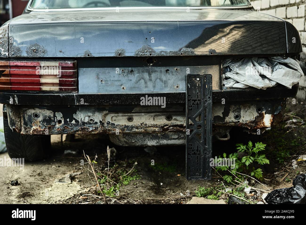 Details of old car. Aged oldtimer vintage automobile. Spare parts of ...