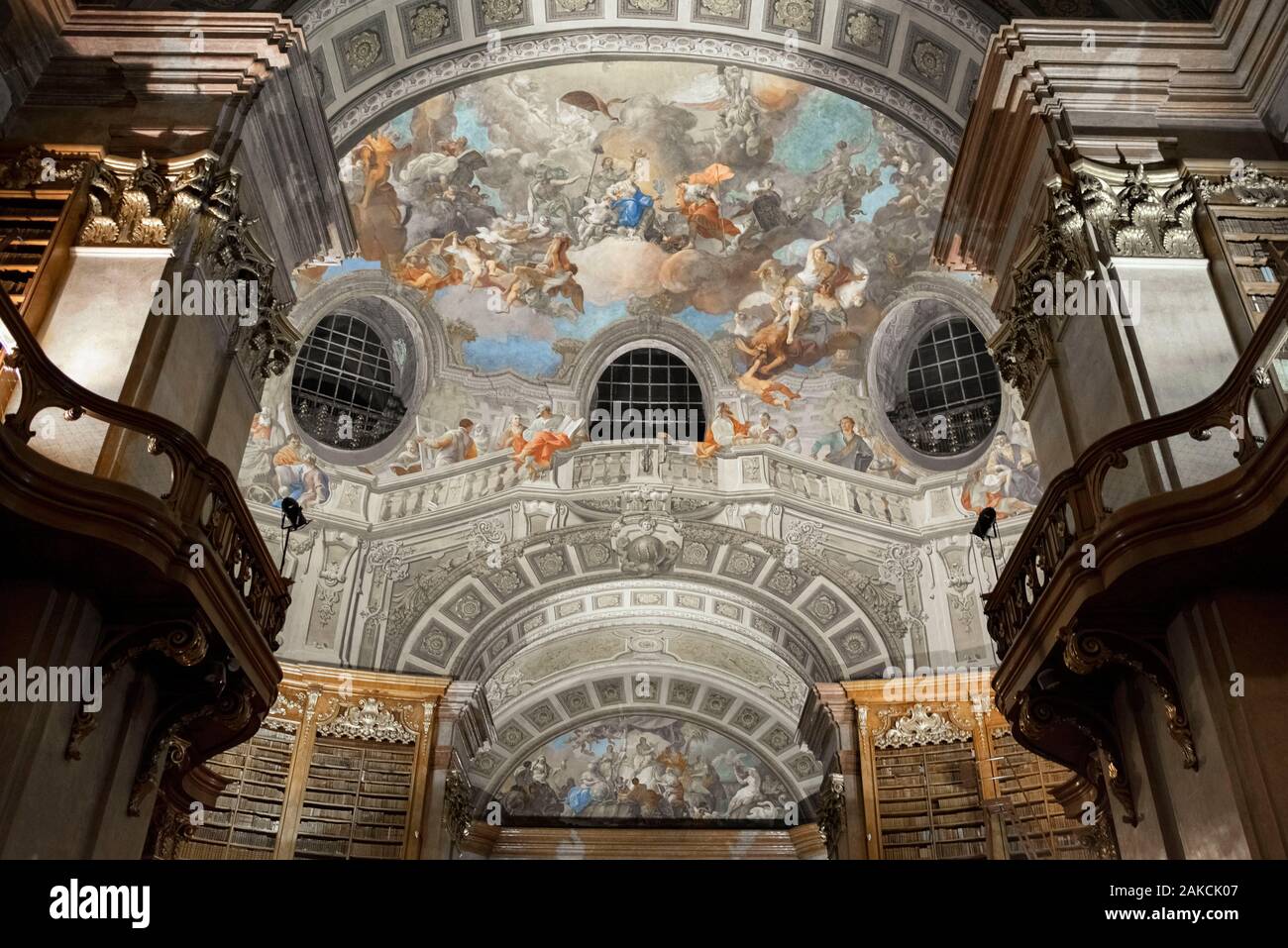 6.10.2019 Vienna,Austria. Old library, painted ceiling in the library ...