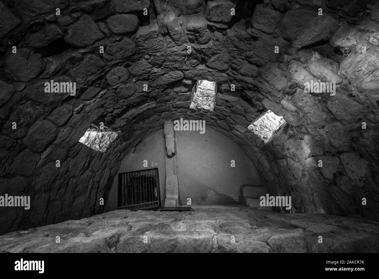 Inside a medieval watchtower. Black and white Stock Photo - Alamy