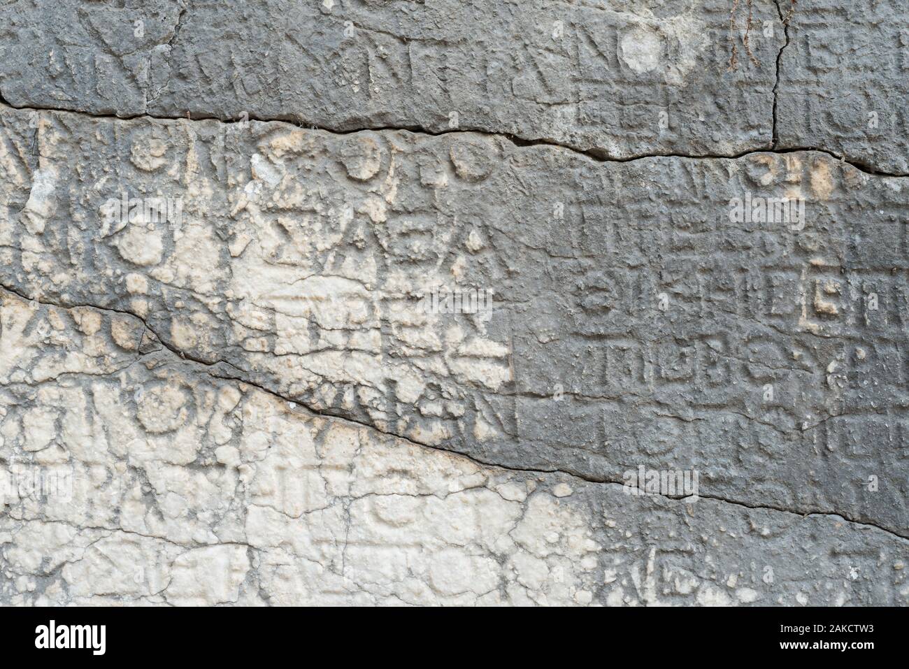 Antique inscription on a stone wall. Historic landmark in the old ...