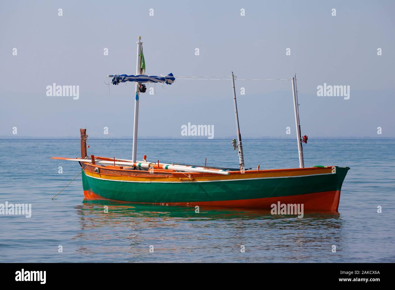 Fisherman empty barge floating in the sea (no people around Stock Photo ...