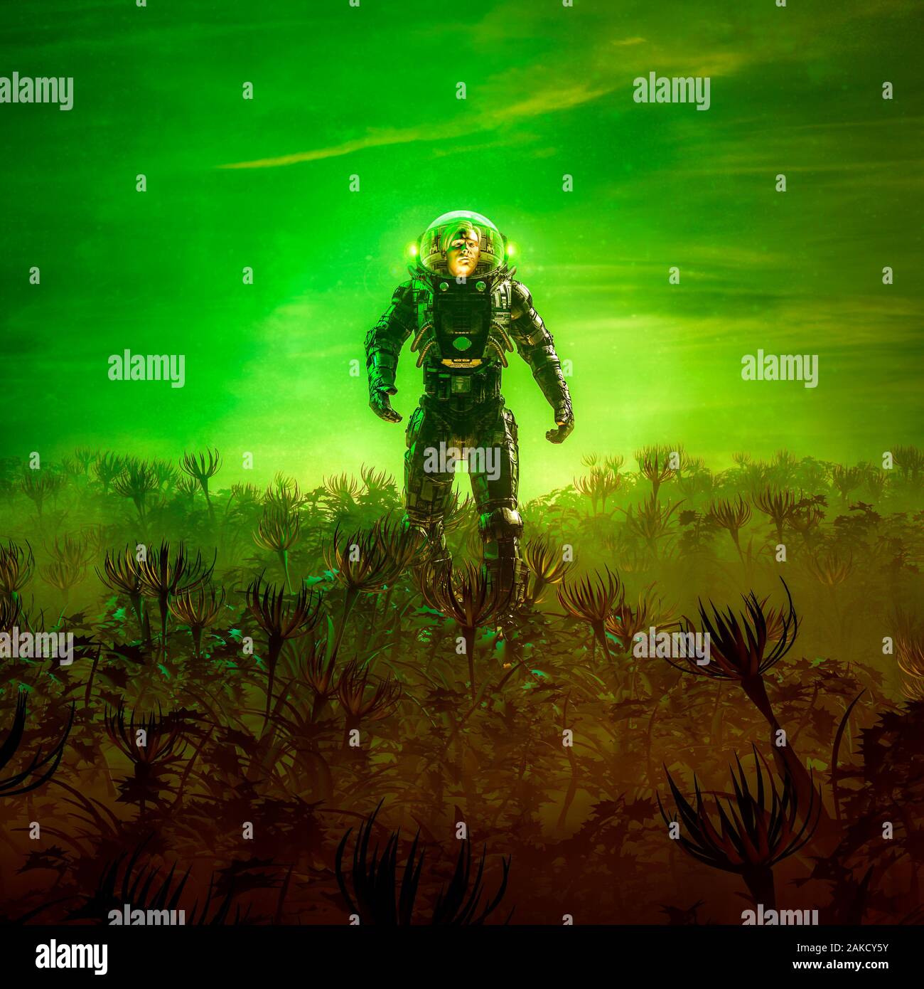 Gardens of Venus / 3D illustration of surreal science fiction scene ...