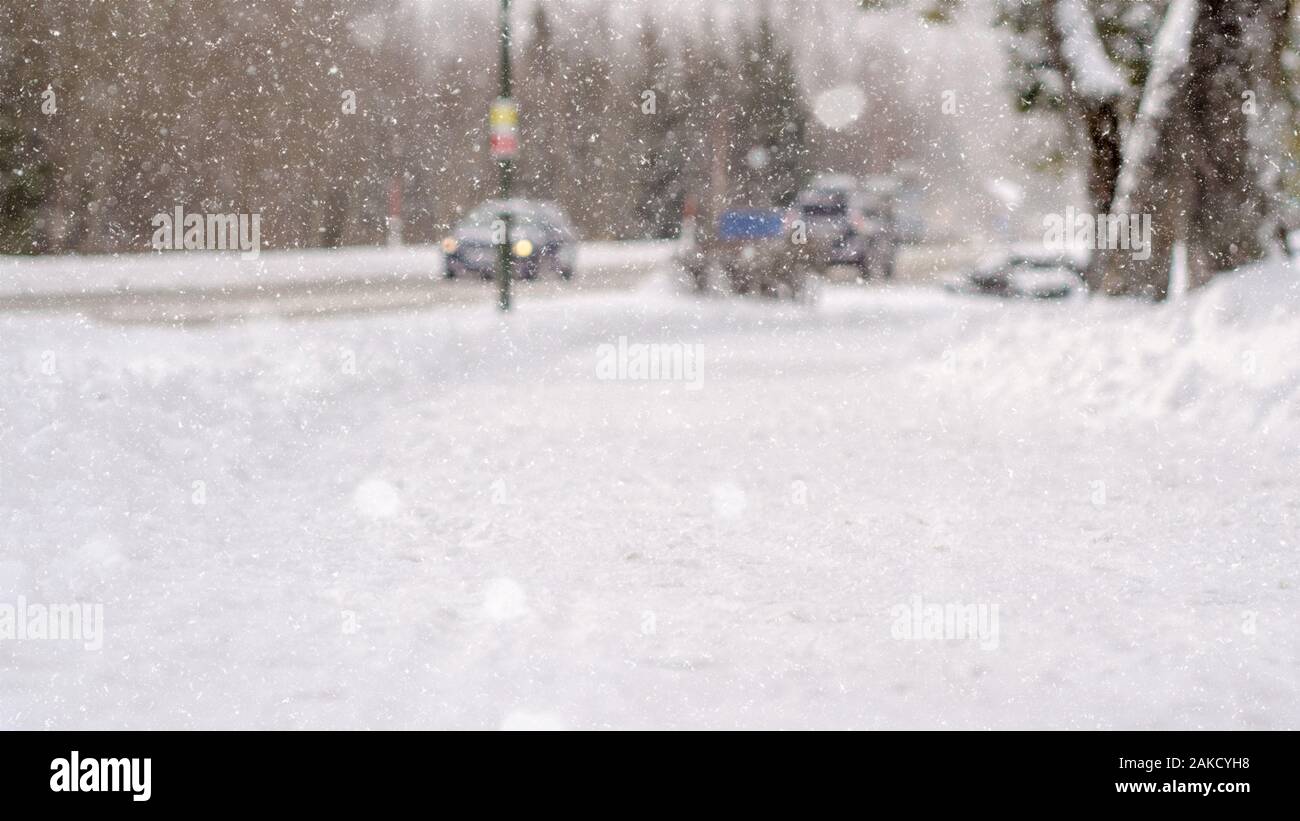 bad winter weather with heavy snow fall and traffic problems in ...