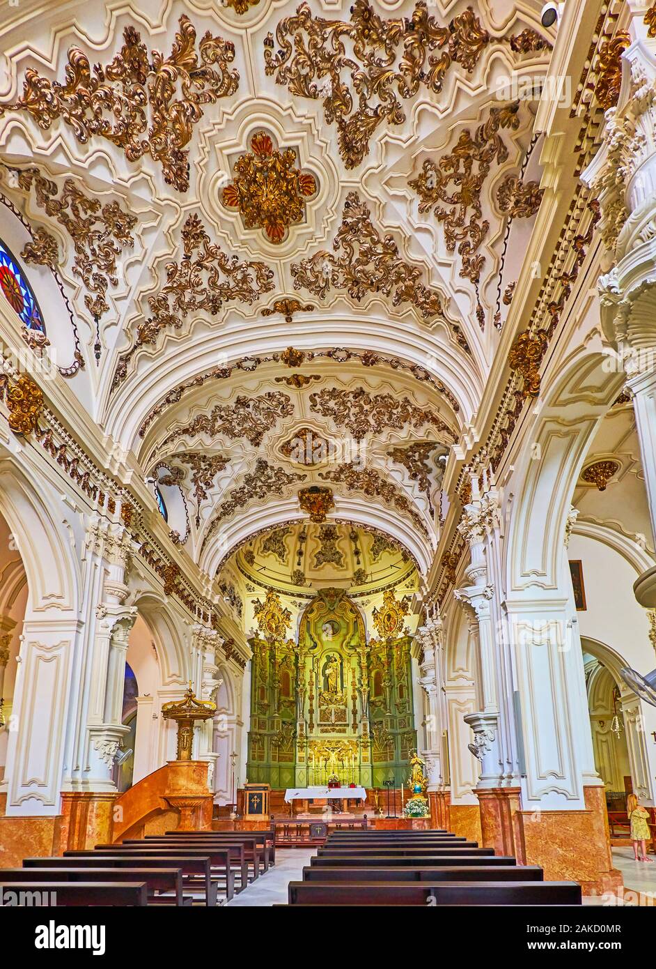 MALAGA, SPAIN - SEPTEMBER 26, 2019: The splendid interior of Santiago ...
