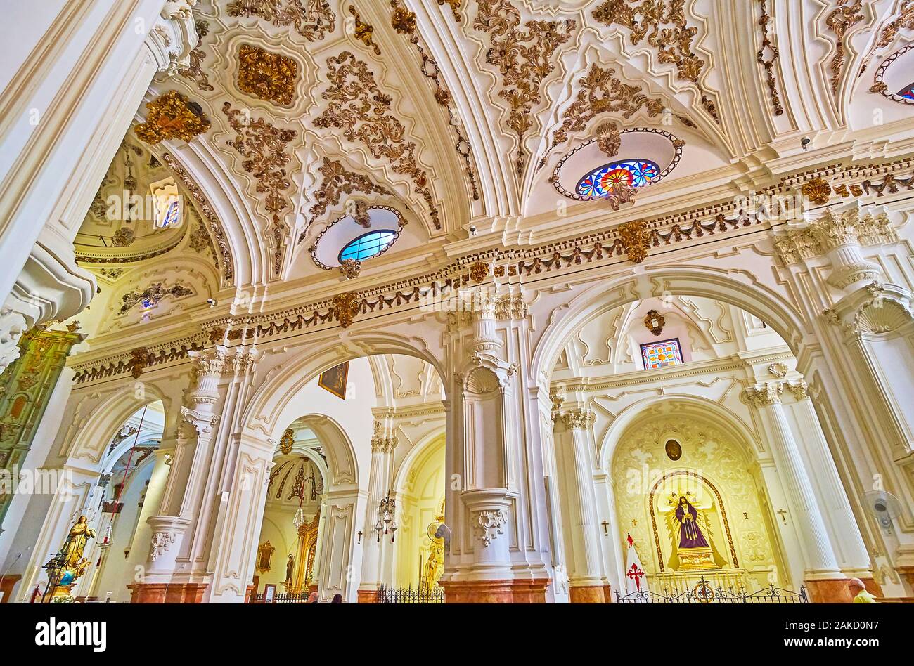 MALAGA, SPAIN - SEPTEMBER 26, 2019: Santiago Apostol Church boasts ...
